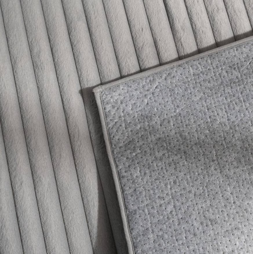 OHS Faux Fur Ribbed Rug - Grey