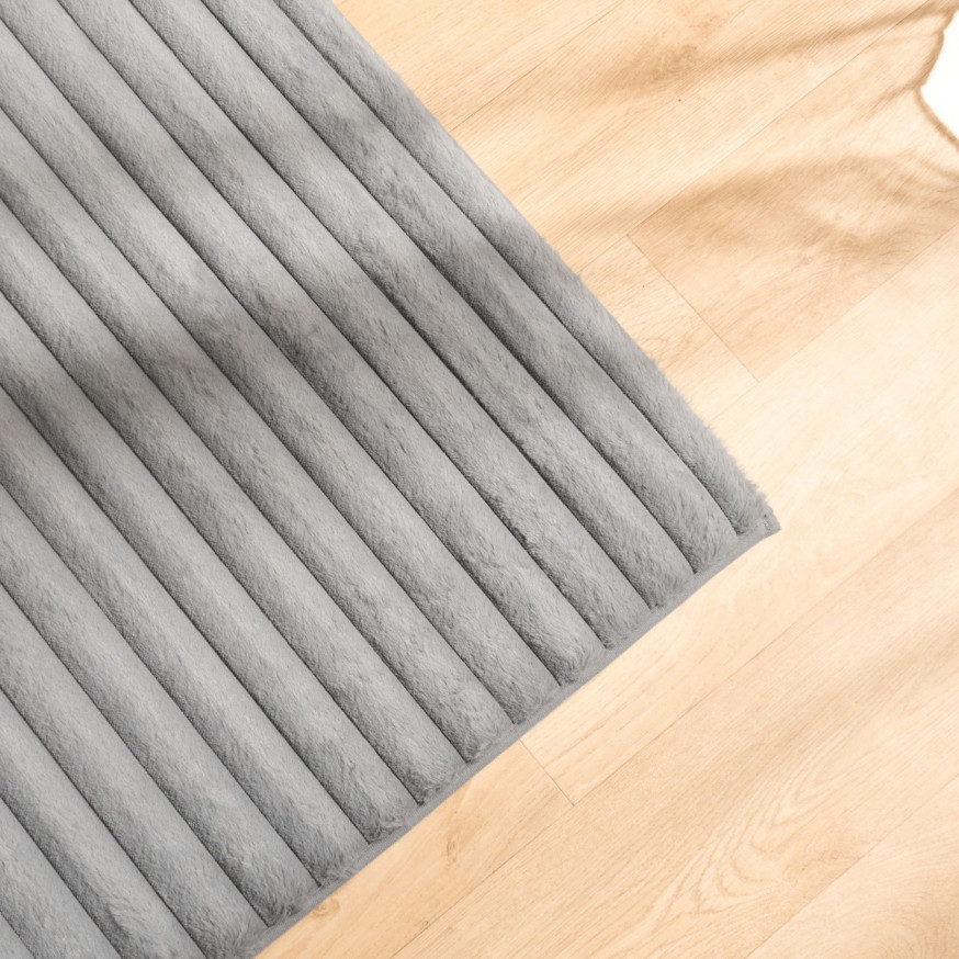 OHS Faux Fur Ribbed Rug - Grey