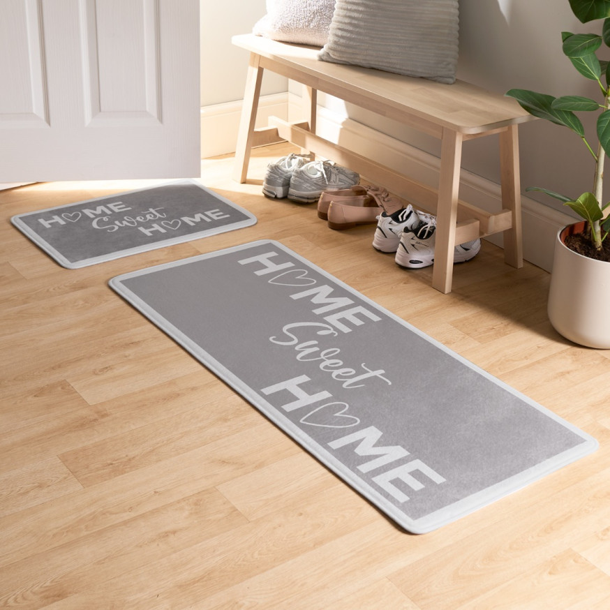 OHS Washable Home Sweet Home Printed Mat - Grey