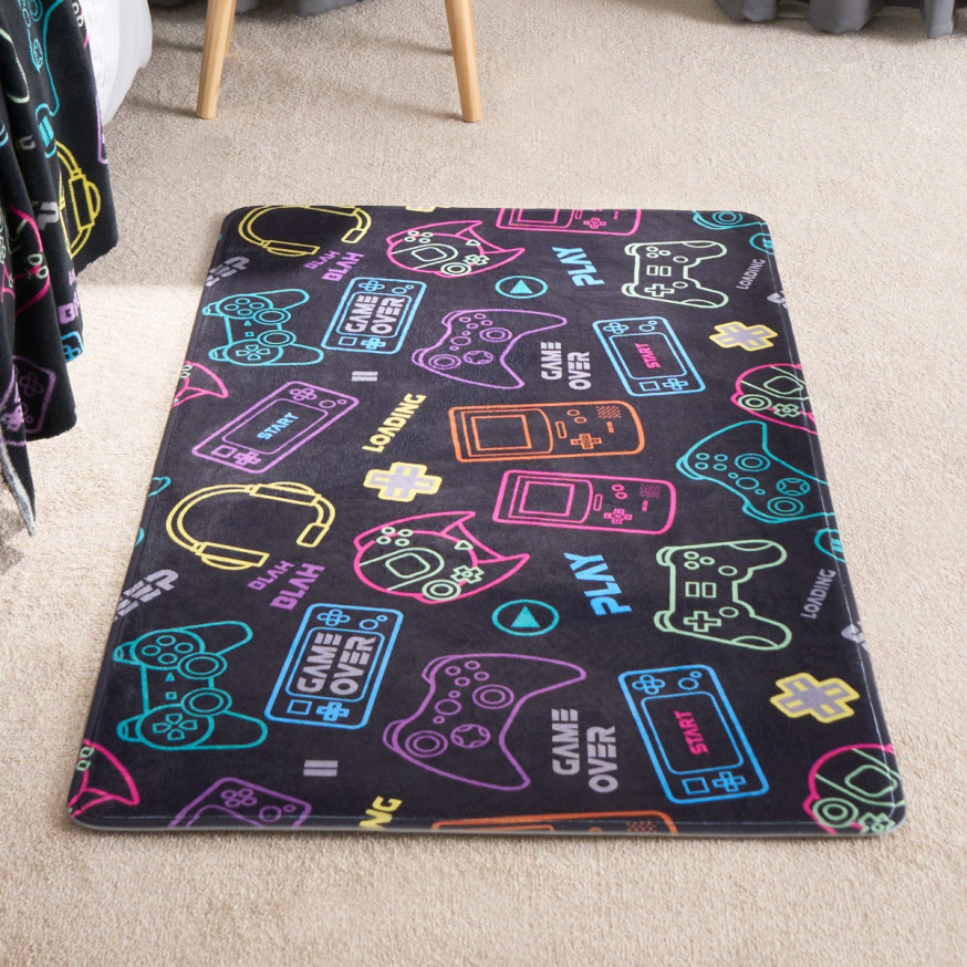 OHS Kids Washable Supersoft Gaming Rug - Black