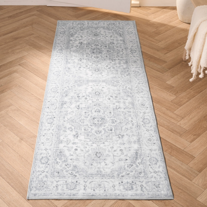 OHS Washable Vintage Printed Runner - Grey
