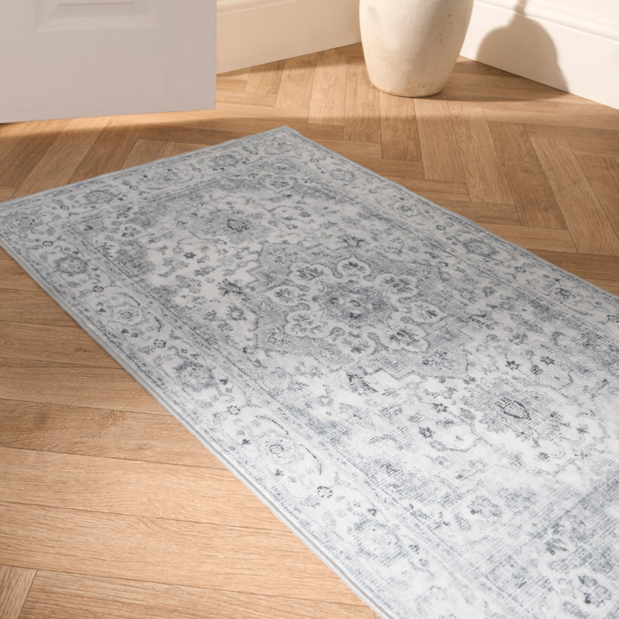 OHS Washable Vintage Printed Runner - Grey