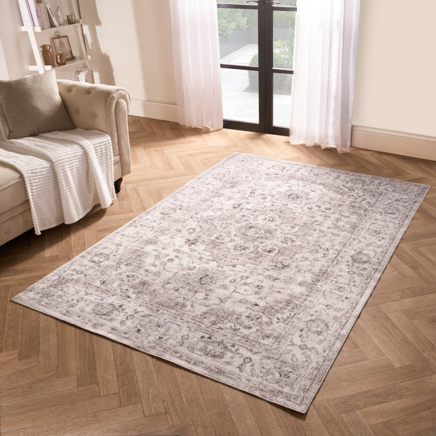 OHS Washable Vintage Printed Rug - Natural