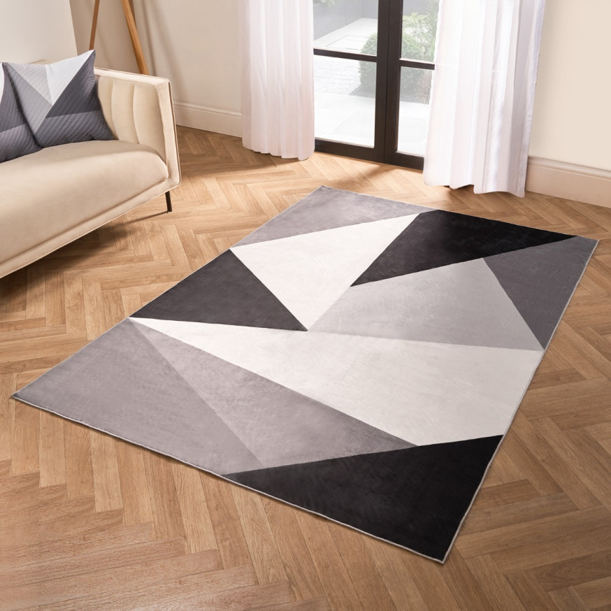 OHS Washable Geometric Printed Rug - Grey