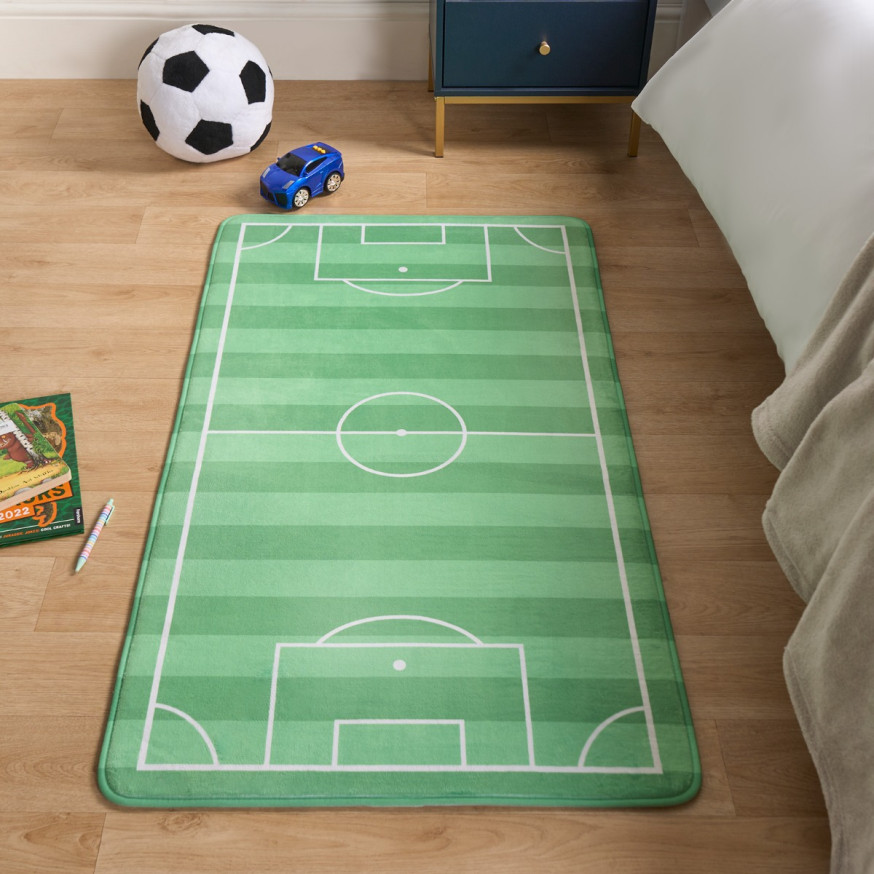OHS Kids Supersoft Football Pitch Printed Rug - Green