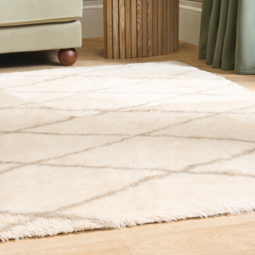 OHS Printed Fluffy Simple Geometric Rug - Natural