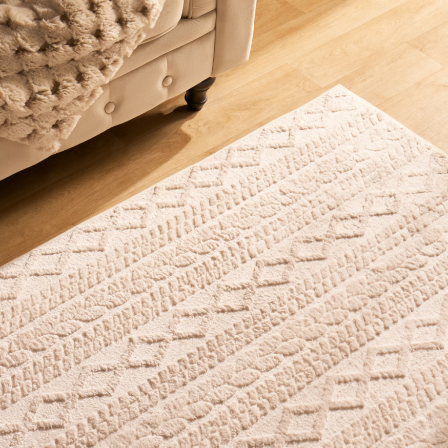 OHS Jacquard Cable Knit Rug - Cream
