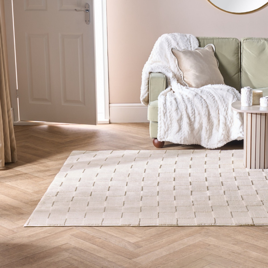 OHS Checker Board Rug, Stone - 80 x 150cm