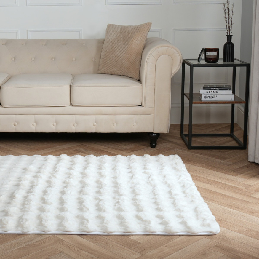 OHS Faux Fur Bubble Rug - Cream