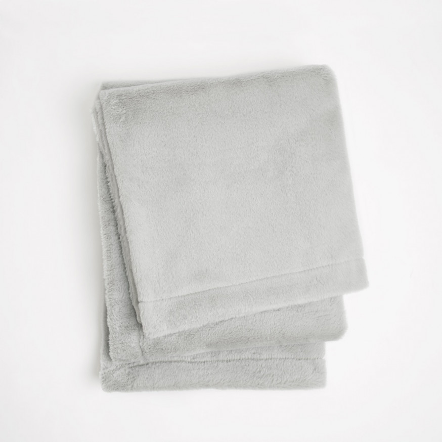 OHS Faux Fur Fleece Throw, Silver - 200 x 240cm