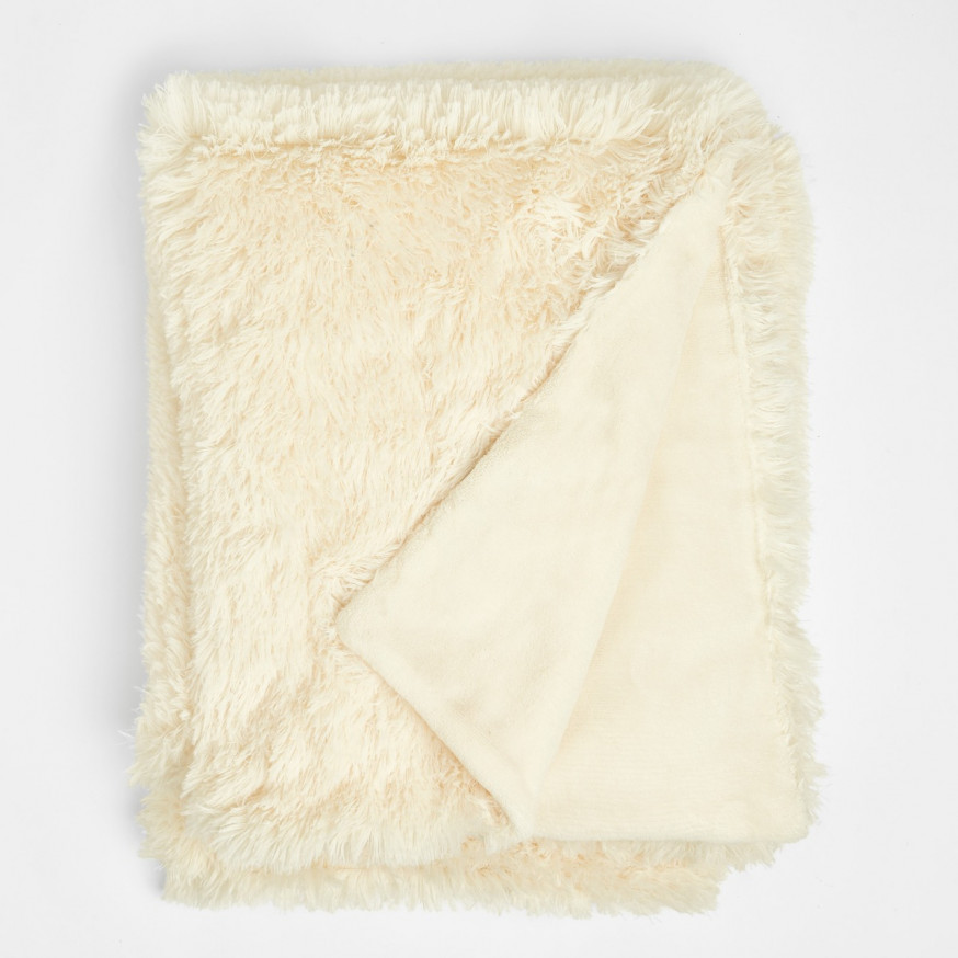 OHS Fluffy Fleece Throw, Cream - 150 x 200cm
