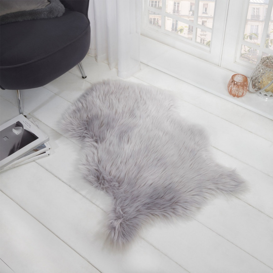 Sienna Faux Fur Sheepskin Rug, Silver Grey - 60 x 90cm