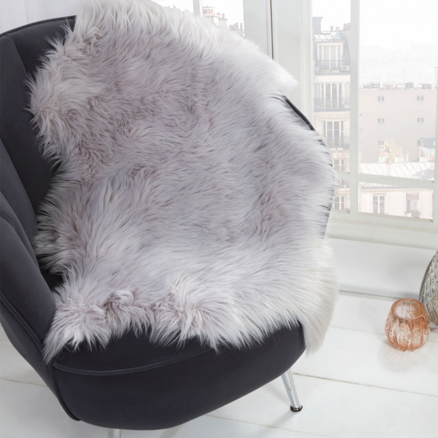 Sienna Faux Fur Sheepskin Rug, Silver Grey - 60 x 90cm
