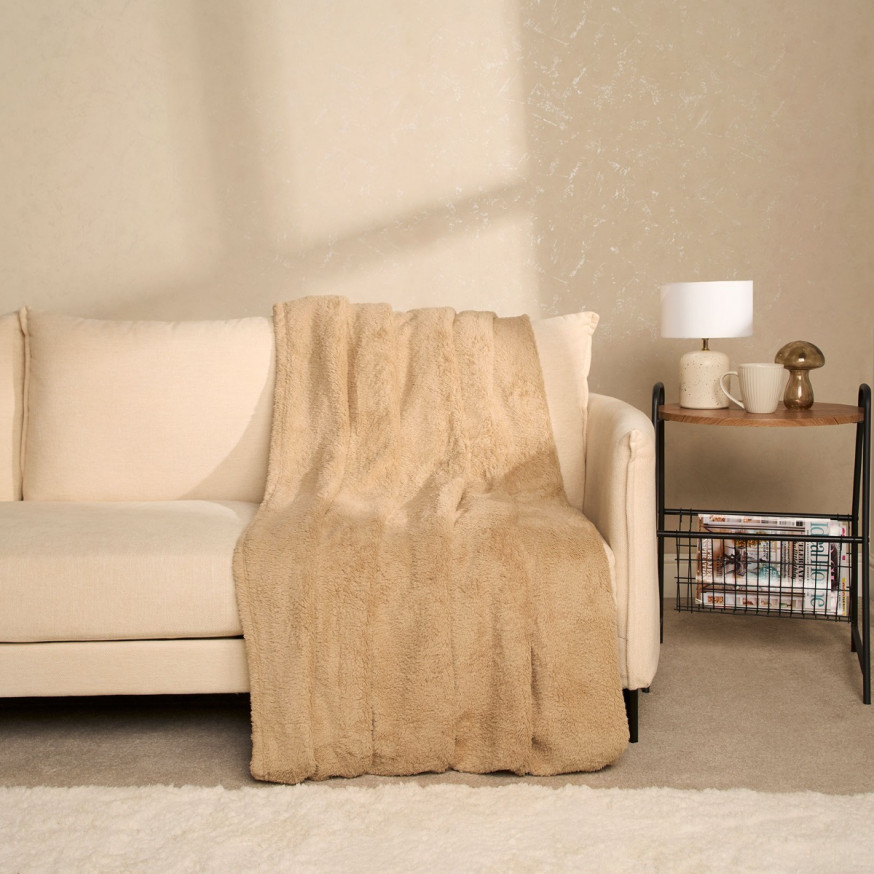 OHS Teddy Fleece Blanket Throw, Natural Latte Beige - 150 x 200cm