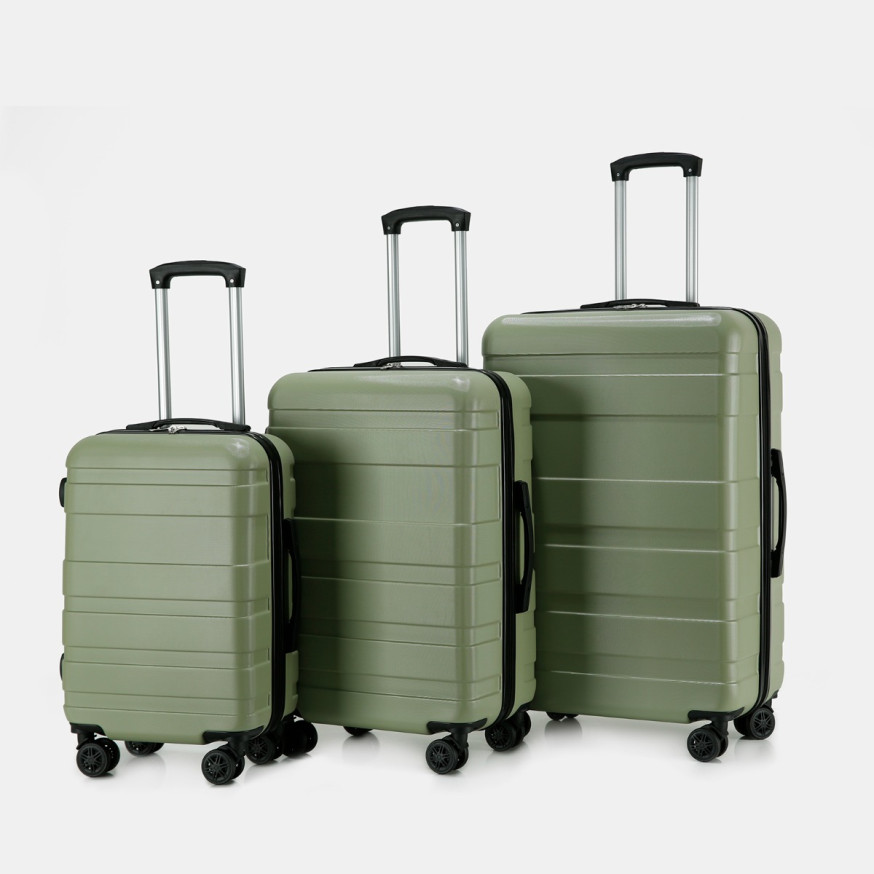 OHS 4 Wheel Hard Shell Suitcase, Olive Green - 3 Pack