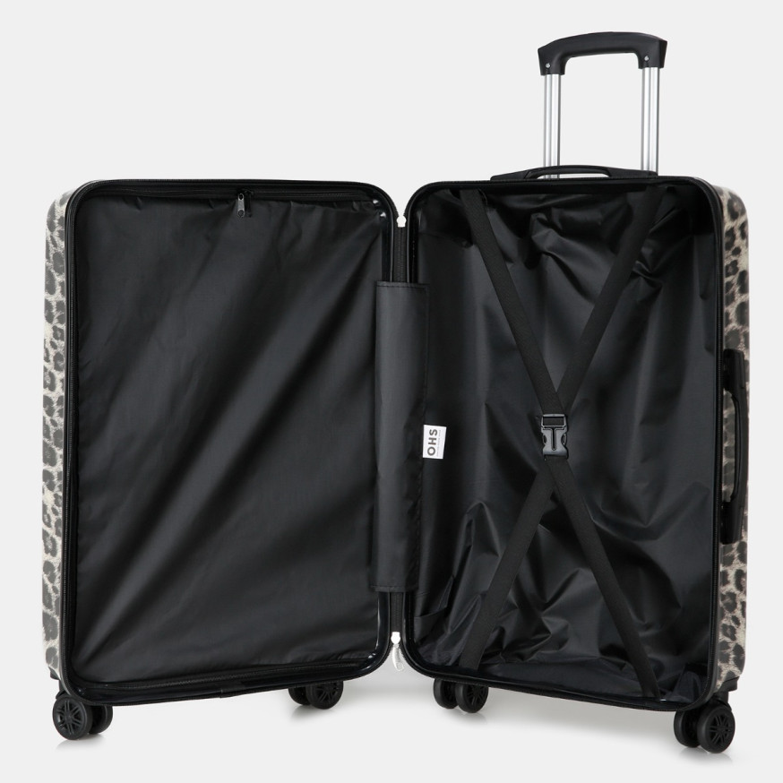 OHS 4 Wheel Leopard Print Hard Shell Suitcase, Natural - 3 Pack