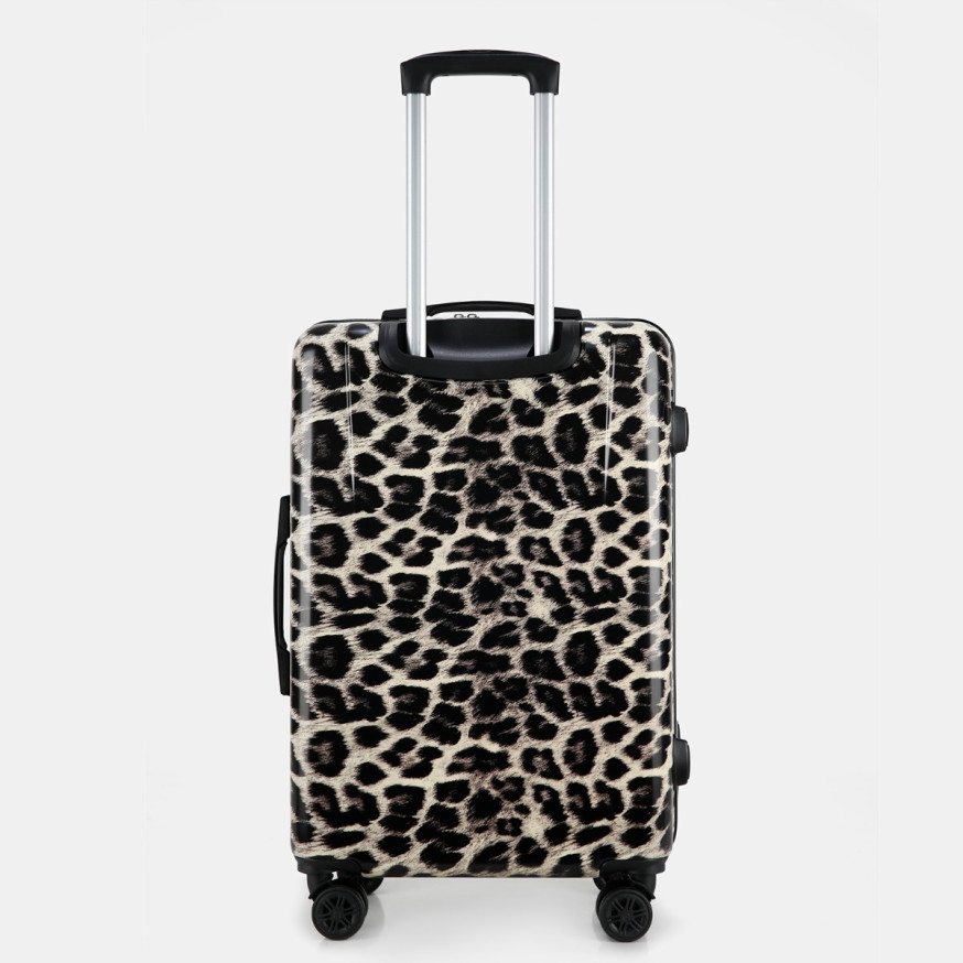 OHS 4 Wheel Leopard Print Hard Shell Suitcase, Natural - 3 Pack