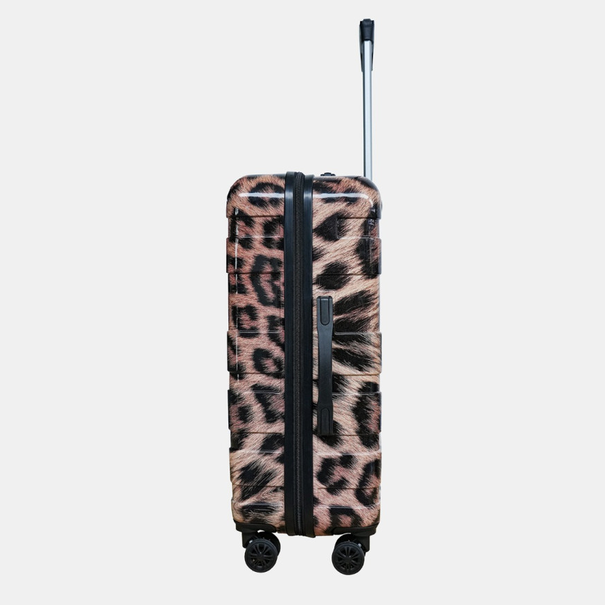 OHS 4 Wheel Leopard Print Hard Shell Suitcase, Natural - 3 Pack