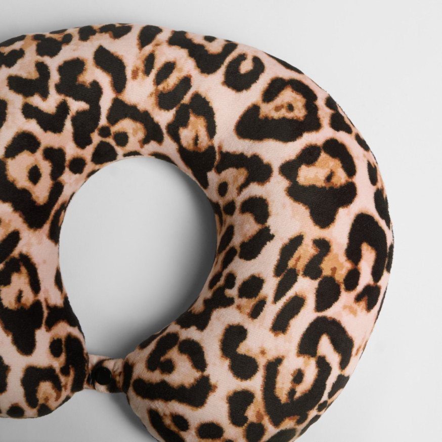 OHS Leopard Print Travel Neck Pillow - Natural