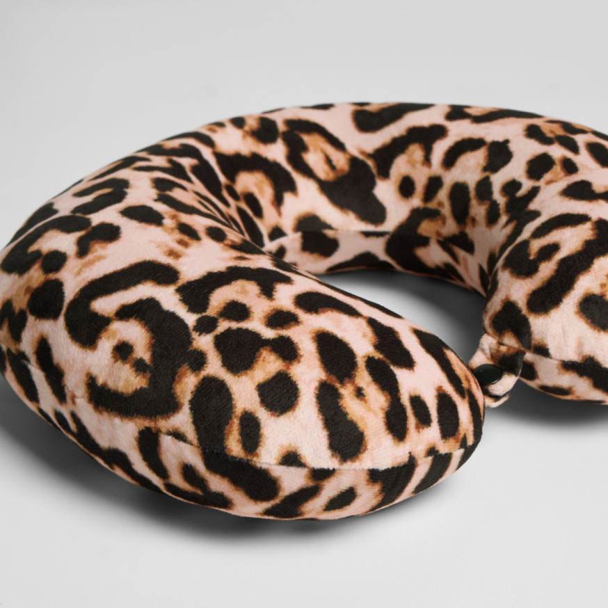 OHS Leopard Print Travel Neck Pillow - Natural