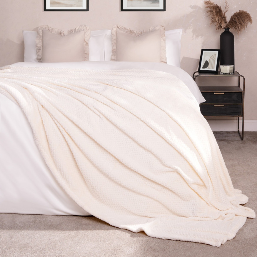 Luxury Waffle Single Throw -Cream