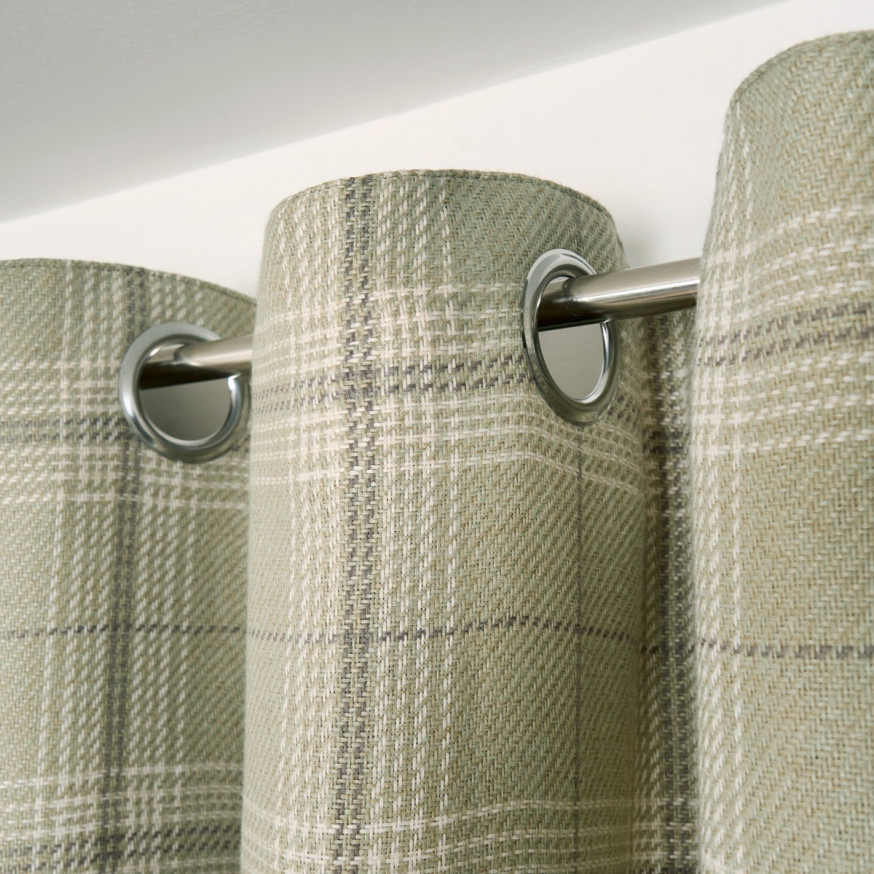 OHS Woven Check Eyelet Curtains - Sage
