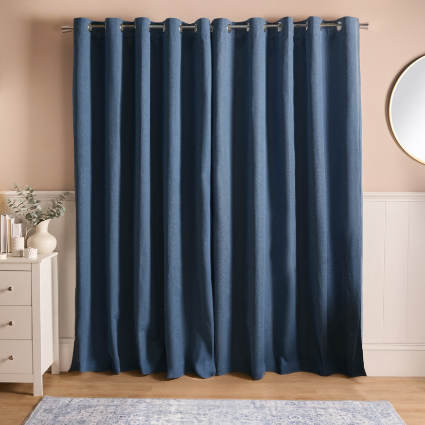 OHS Woven Texture Eyelet Ultra Blackout Curtains, Blue - 90 x 90"