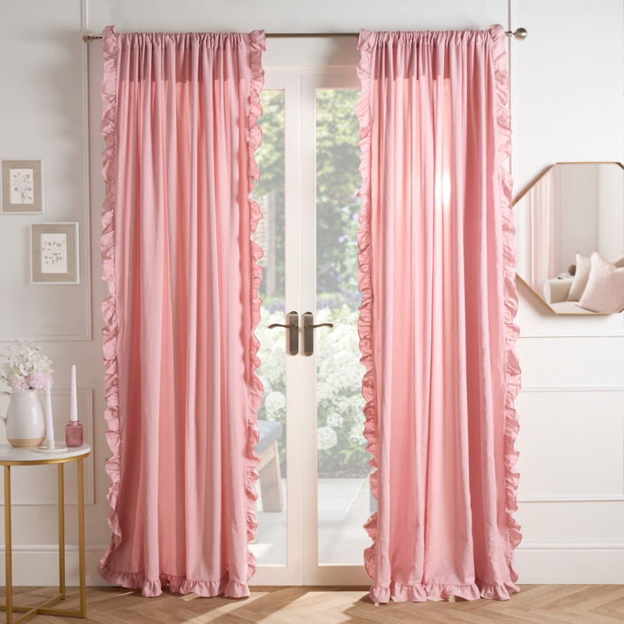 OHS Frill Voile Curtains (Pair) - Blush