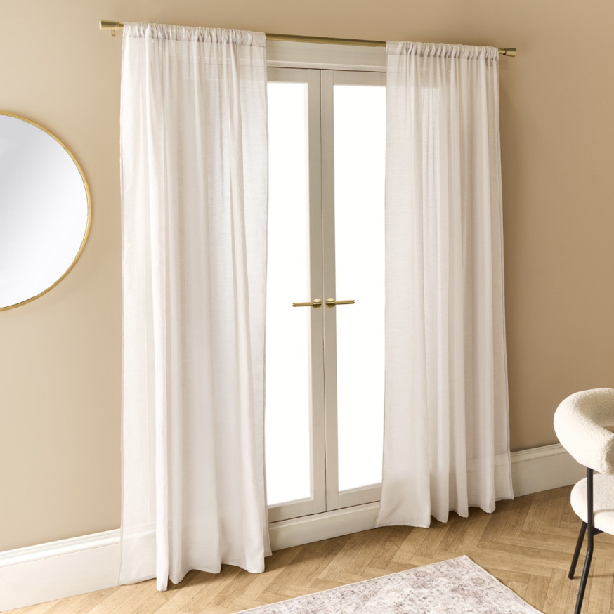 OHS Linen Look Slot Top Voile Curtains (Pair) - Ivory