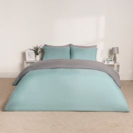 OHS Reversible Duvet Cover Set, Duck Egg/Grey - Double