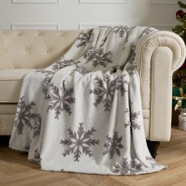 OHS Teddy Glitter Tufted Snowflake Throw - White
