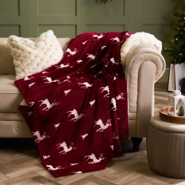 OHS Ribbed Stag Throw Sherpa Reverse - Red