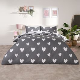 OHS Heart Print Duvet Cover Set, Charcoal - Double