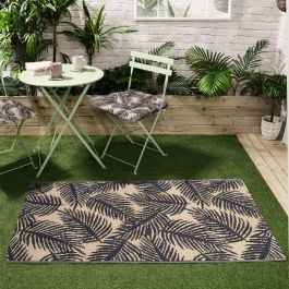 OHS Outdoor Leaf Print Rug, 80cm x 150cm - Monochrome