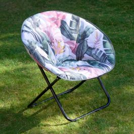 OHS Foldable Tropical Print Moon Camping Chair - Green