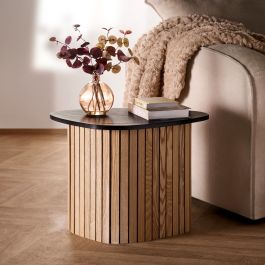 OHS Madison Ribbed Side Table - Light Wood/Black