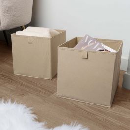 OHS Plain Cube Storage Boxes, Beige - 2 Pack