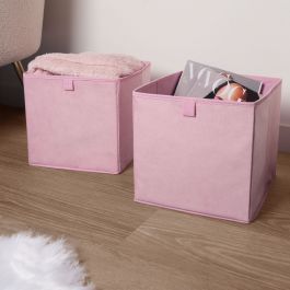 OHS Matte Velvet Cube Storage Boxes, Blush - 2 Pack