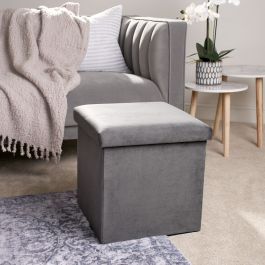 OHS Matte Velvet Foldable Cube Storage Ottoman - Charcoal