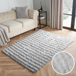 OHS Faux Fur Bubble Rug - Silver