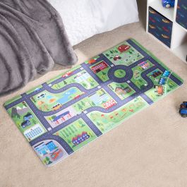 OHS Kids Washable Supersoft Road Map Rug - Green