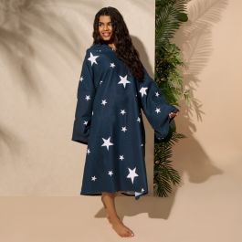 OHS Adult Towel Poncho Star Print - Navy Blue