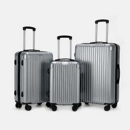 OHS 4 Wheel Hard Shell Metallic Suitcase, Silver - 3 Pack