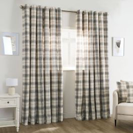 OHS Woven Check Eyelet Curtains - Cream