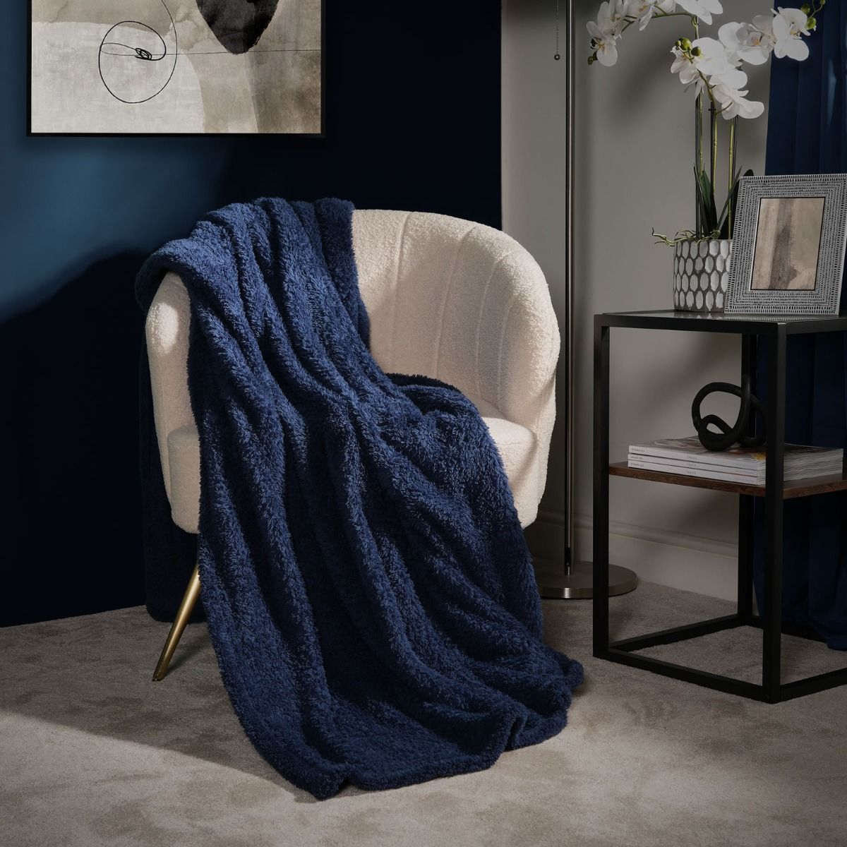 Brentfords Teddy Fleece Throw, Navy - 150 x 200cm
