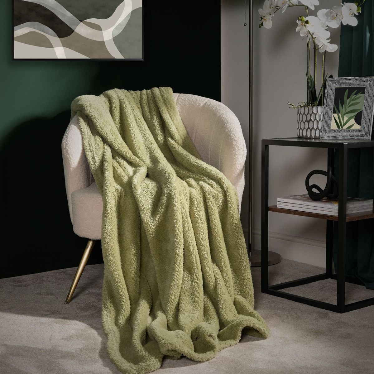 Brentfords Teddy Fleece Throw, Sage - 200 x 240cm