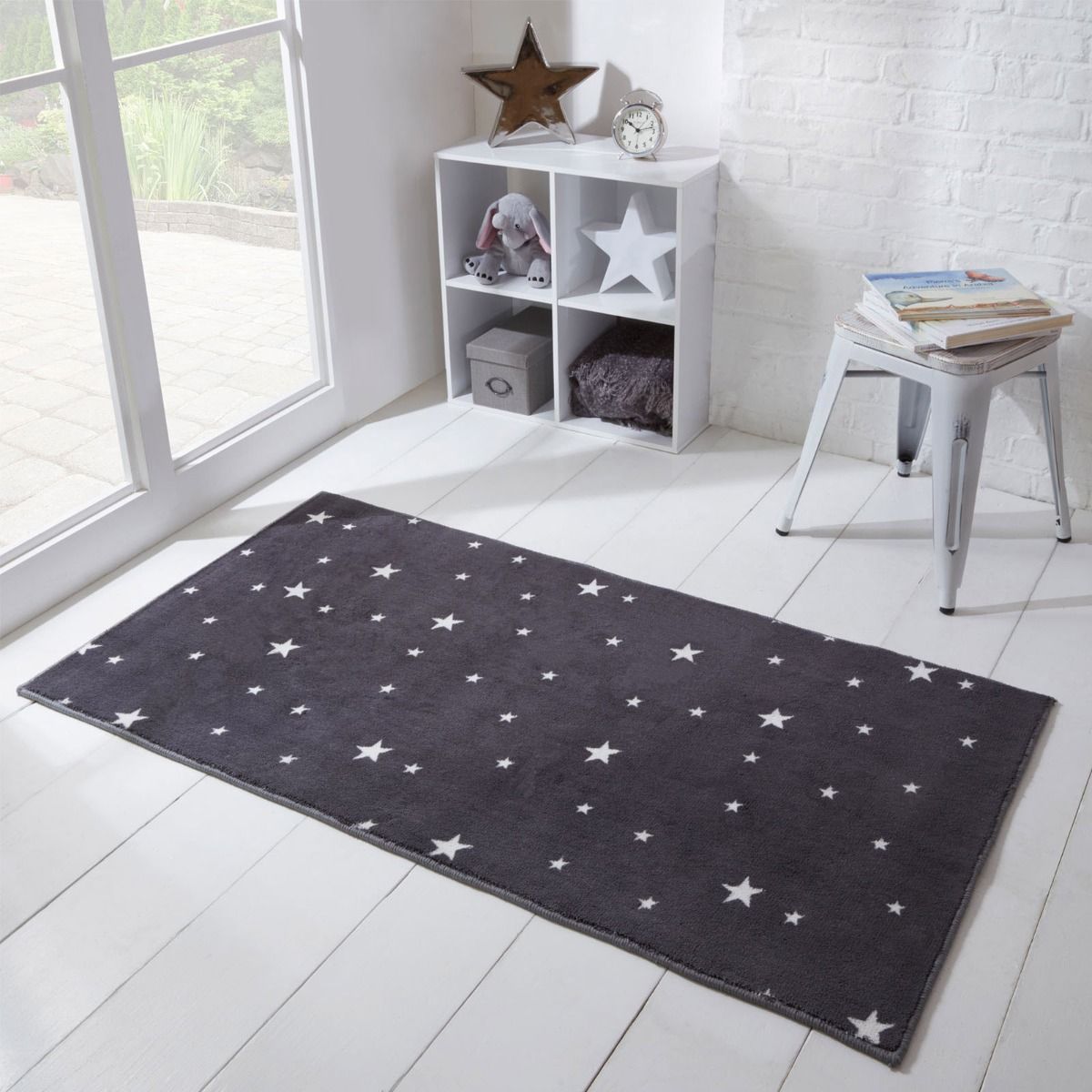 Dreamscene Star Print Rug, Charcoal - 60 x 120cm