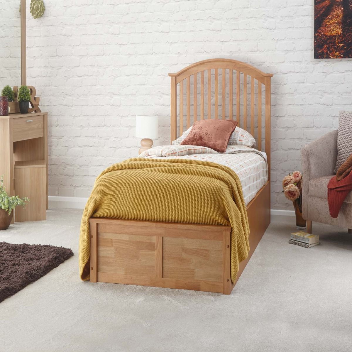Madrid Wooden Ottoman Storage Bed, 3ft Single - Oak