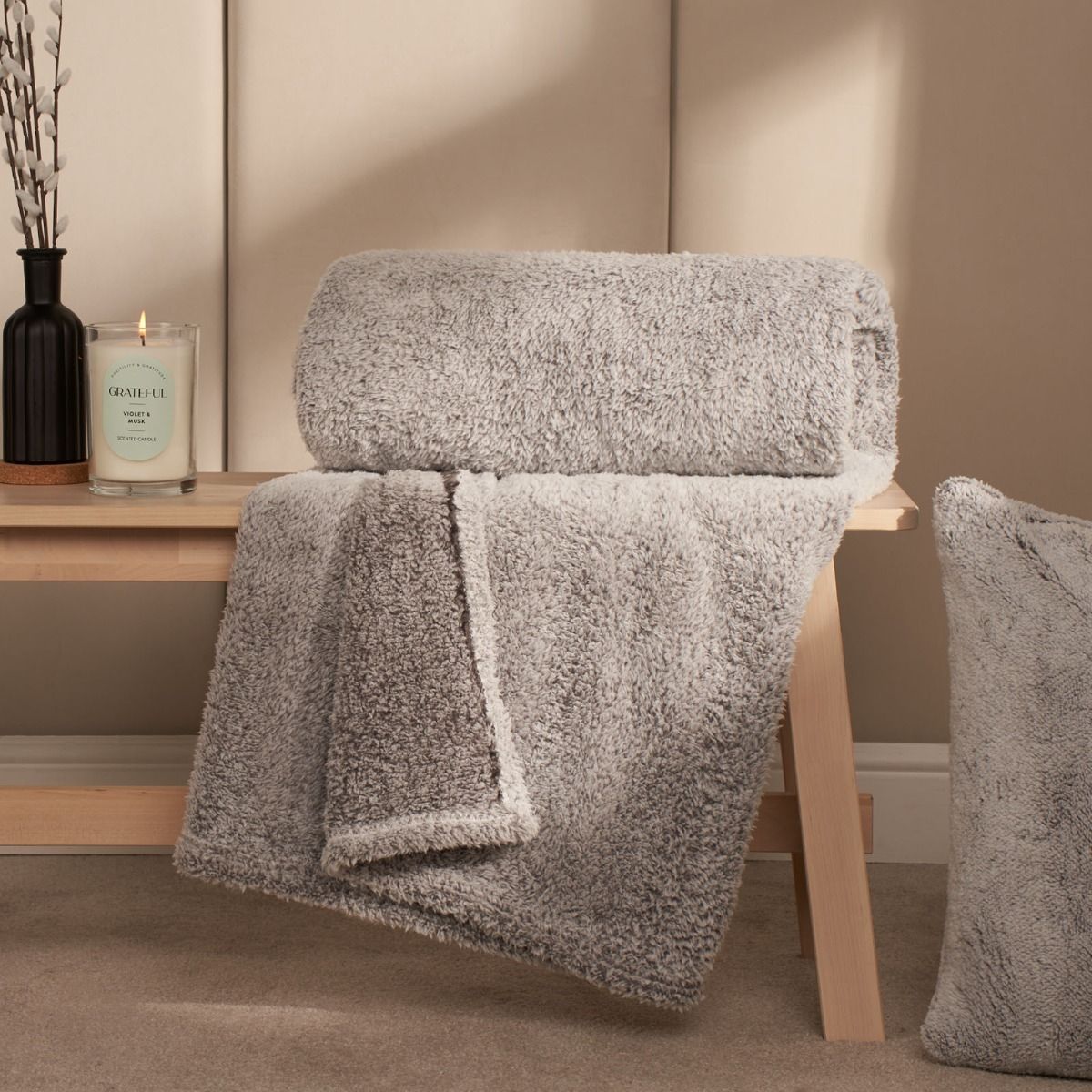 OHS Teddy Marl Throw - Charcoal