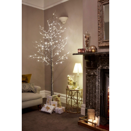 OHS Artificial Pre-Lit Snowy Twig Tree with Warm White LEDs, Brown - 6ft